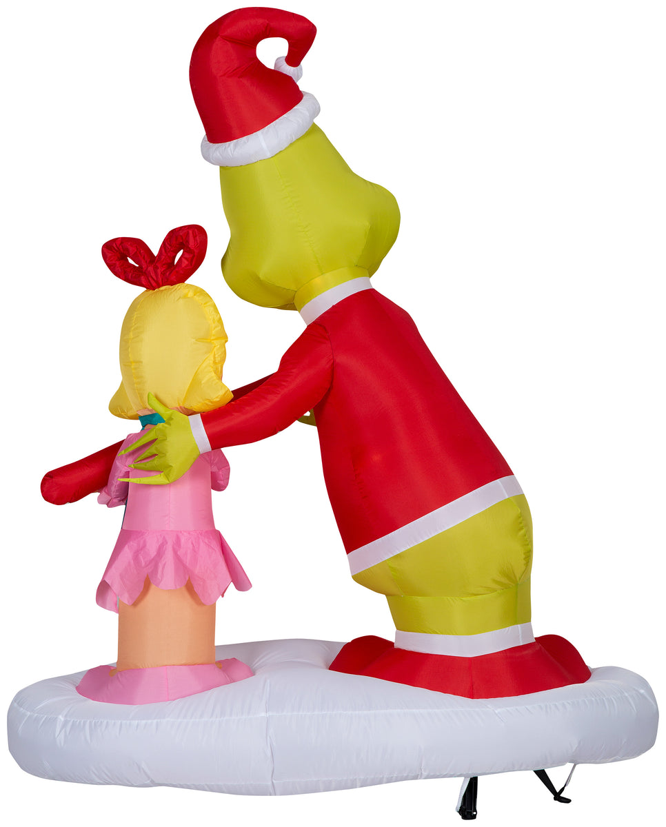 Gemmy Airblown Inflatable Grinch Passing Out Candy Canes To Cindy Lou