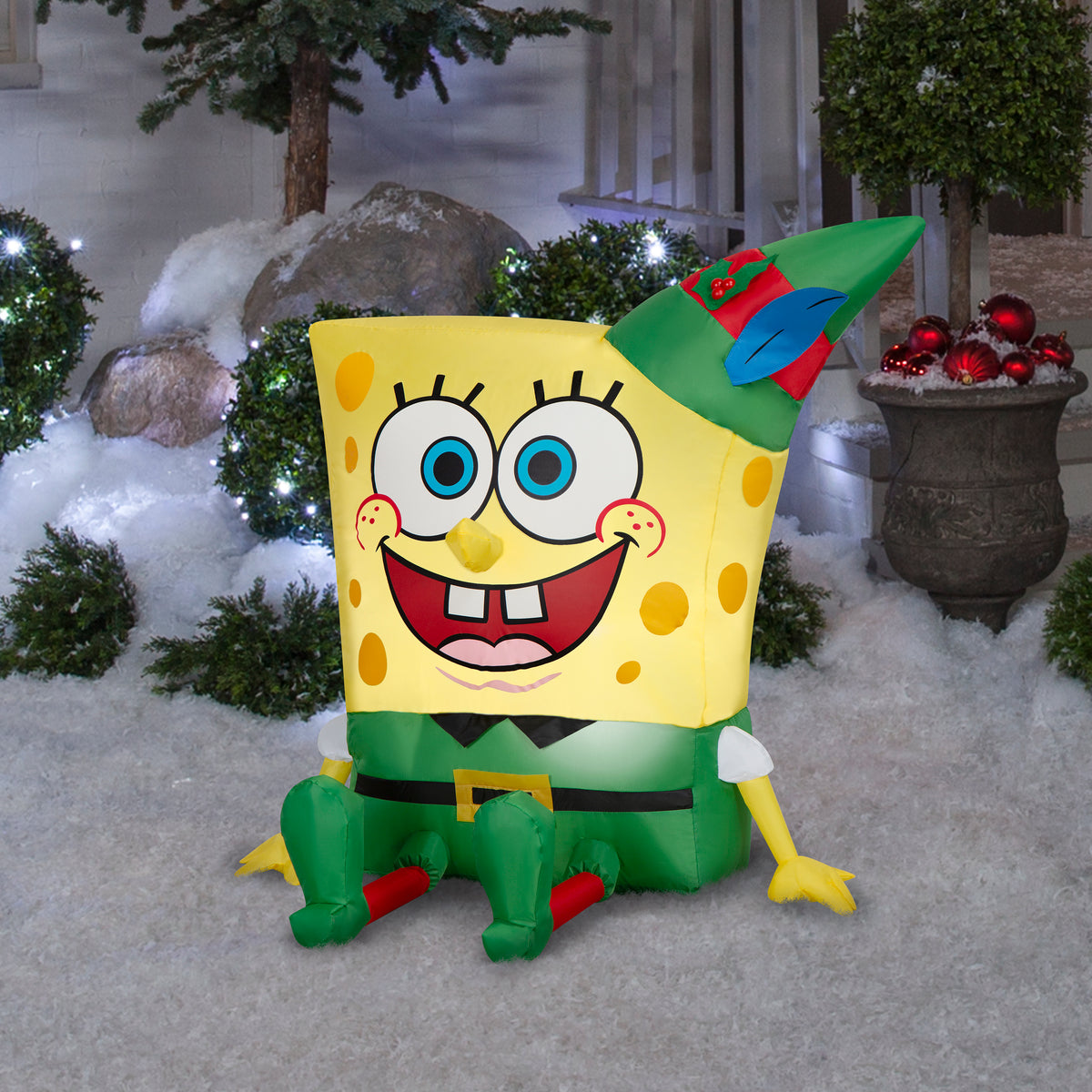 Gemmy Christmas Inflatable SpongeBob in Elf Outfit, 3 ft Tall, Multi ...