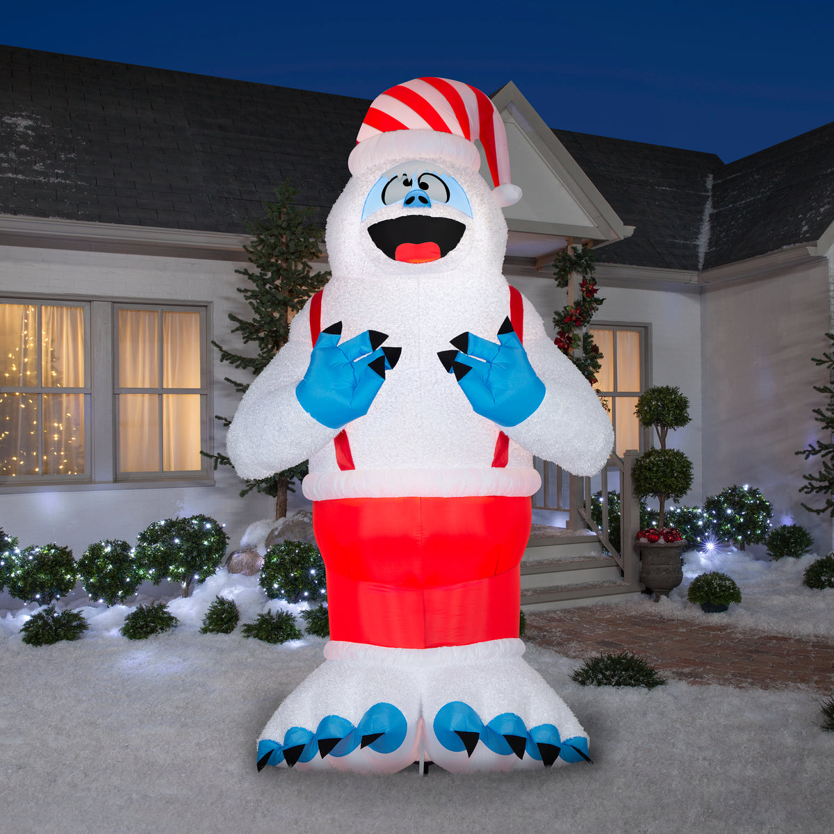 Gemmy Giant Christmas Inflatable Plush Bumble in Santa Hat and Suspend ...