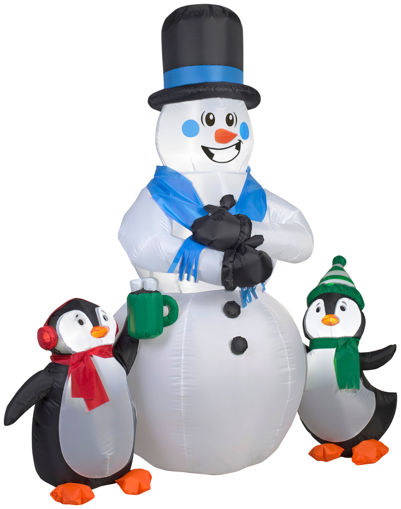 6' Animated Shivering Snowman w/ Penguins Airblown Christmas Inflatabl ...